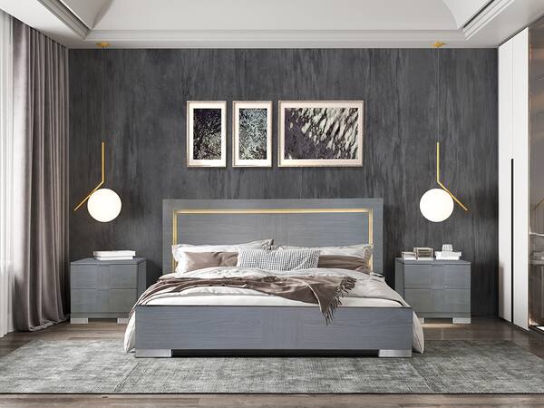 Paris Grey King Bed | Rana