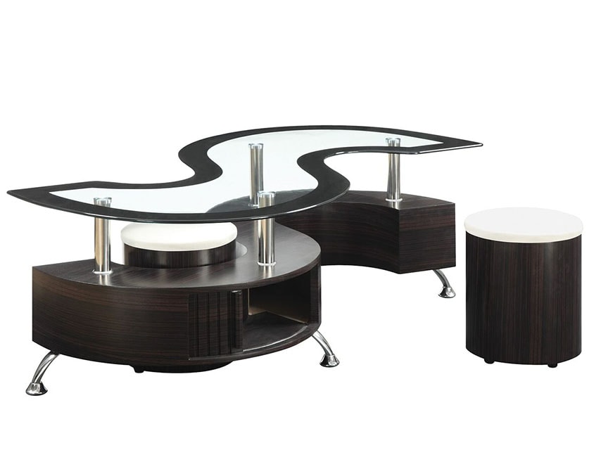 S Shape Wenge Coffee Table w/ 2 Stools | Rana