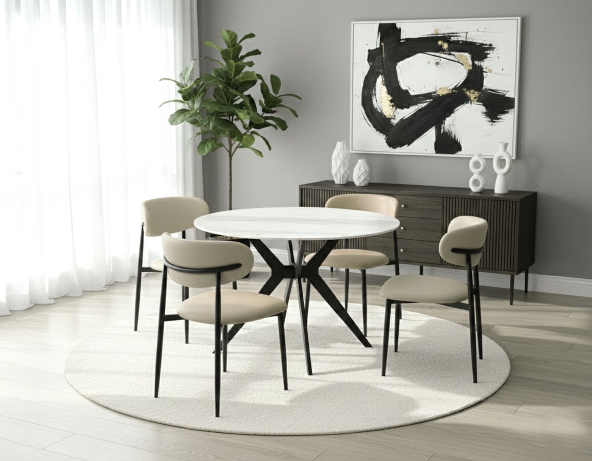 Lily Beige Round Dining 5 Pcs Set | Rana