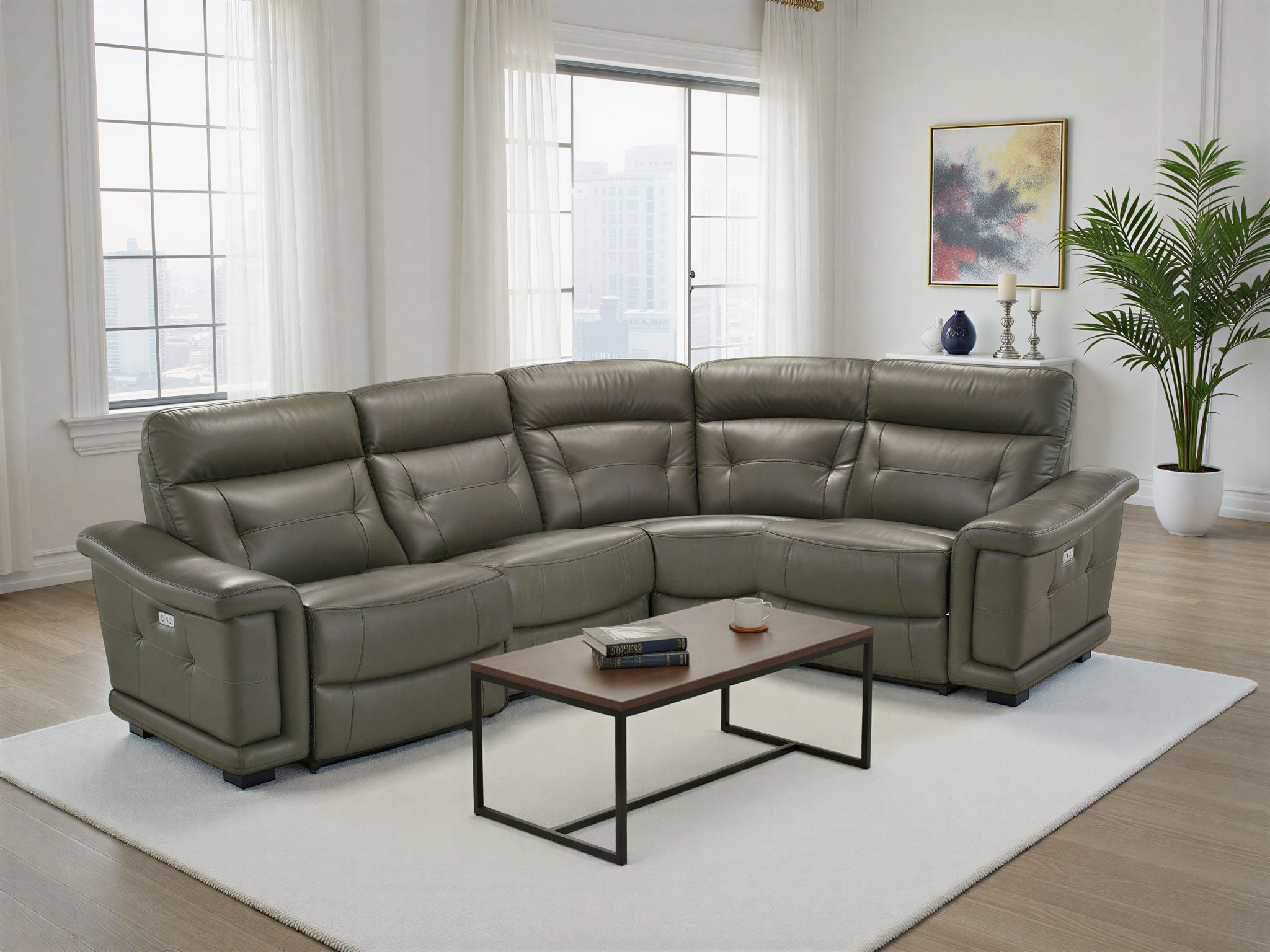 Sammit Grey Leather 3 Power Recliner 4 Pcs Sectional | Rana