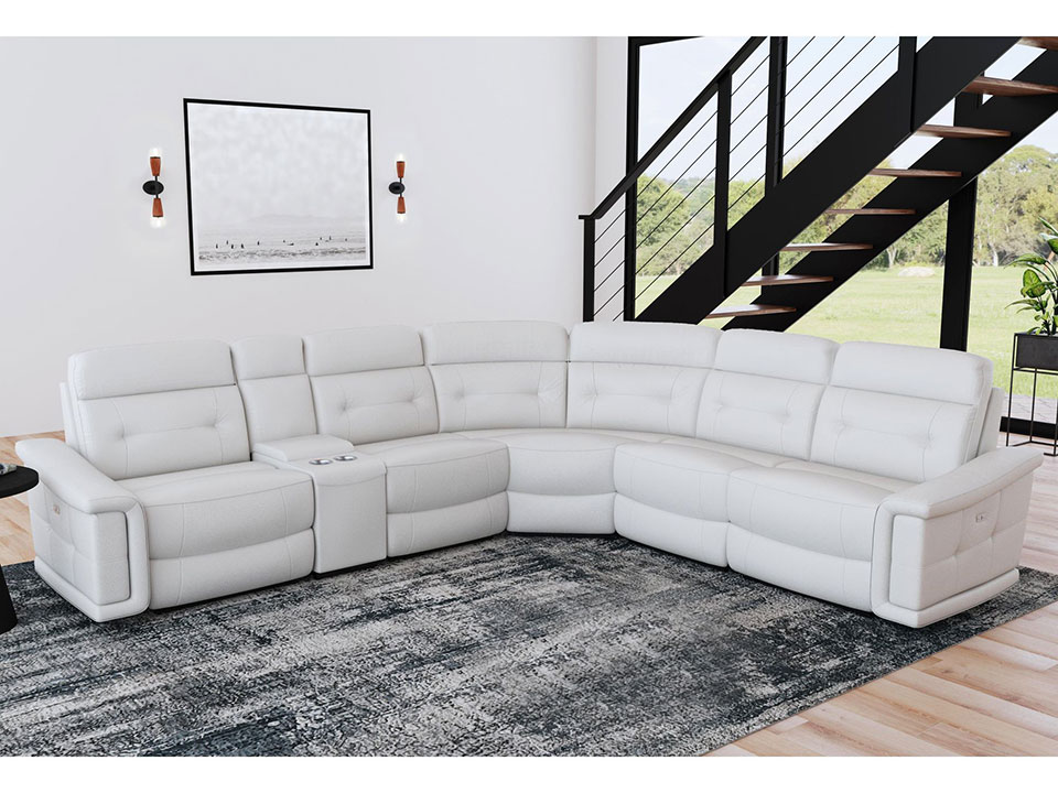 Sammit White Leather 3 Power Recliner Sectional | Rana